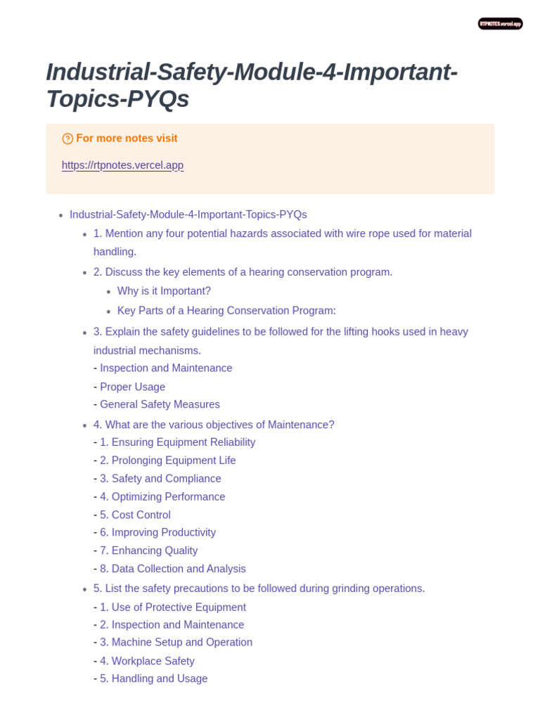 Industrial Safety Module 4 Important Topics PYQs | PDF | Personal Protective Equipment