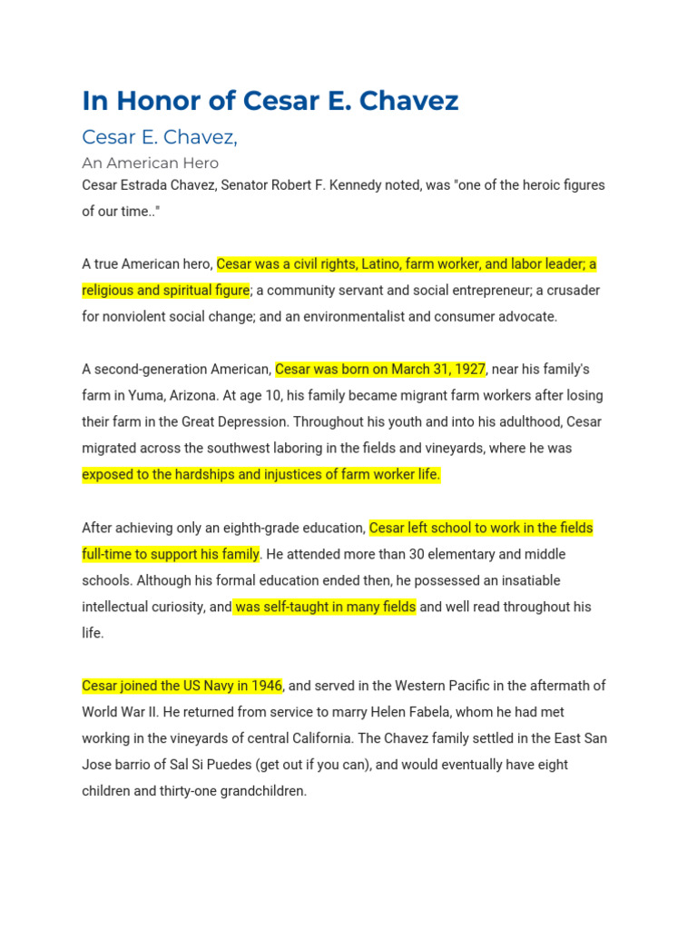 Cesar E. Chavez | PDF | United Farm Workers | Labor Relations