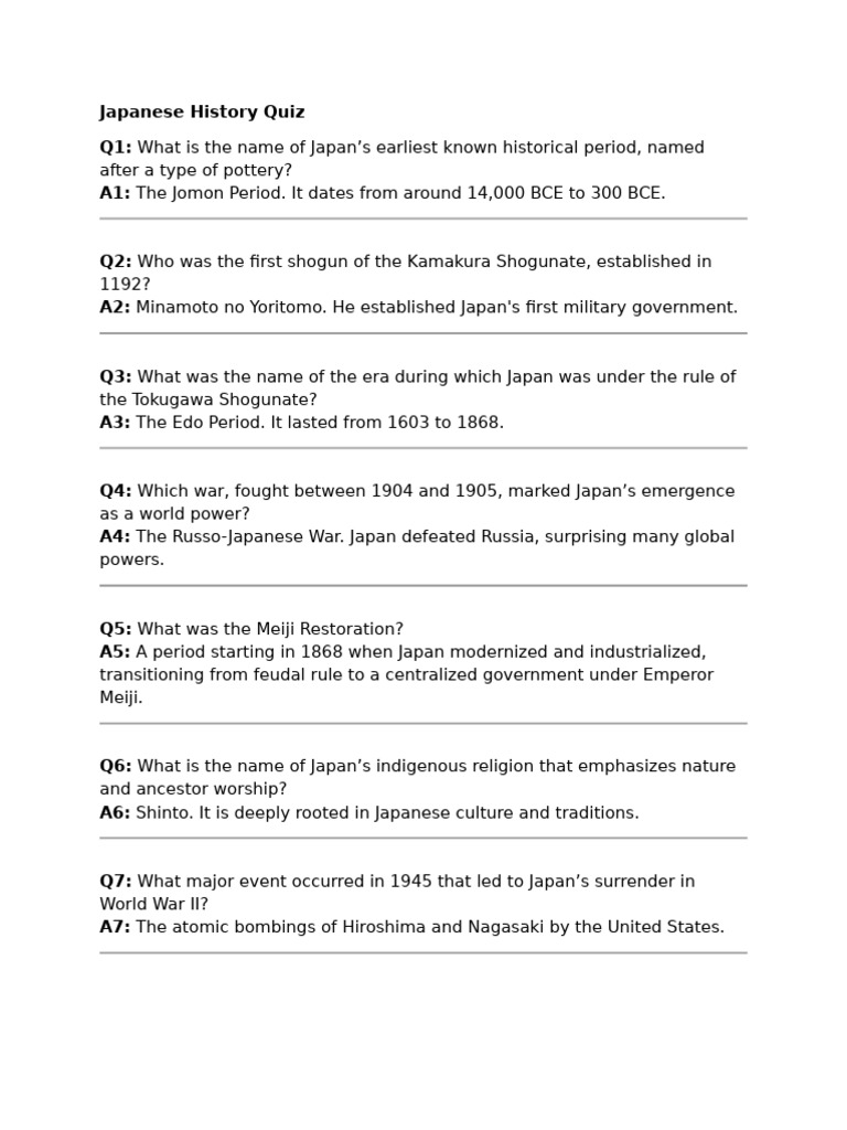 Japanese History Quiz | PDF