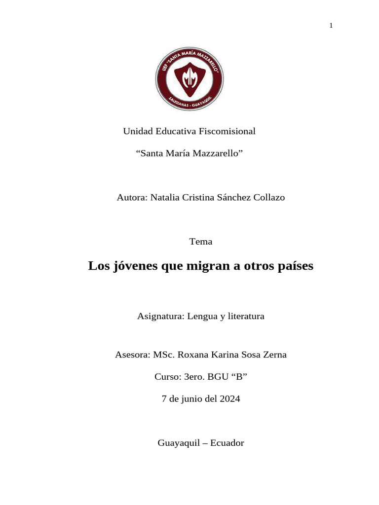 Ensayo-Jovenes Que Migran A Otros Paises | PDF | Migración humana | Ecuador