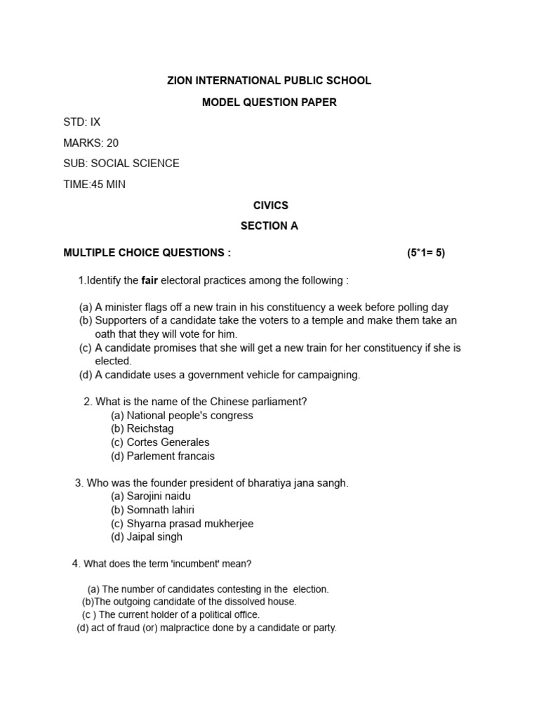 Class IX Social Science Civics Quiz | PDF | Accountability | Group ...