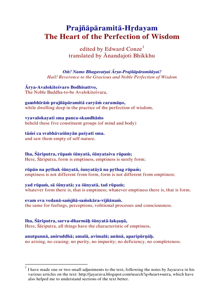 Heart of Wisdom: Prajñāpāramitā Sutra | PDF | Enlightenment In Buddhism ...