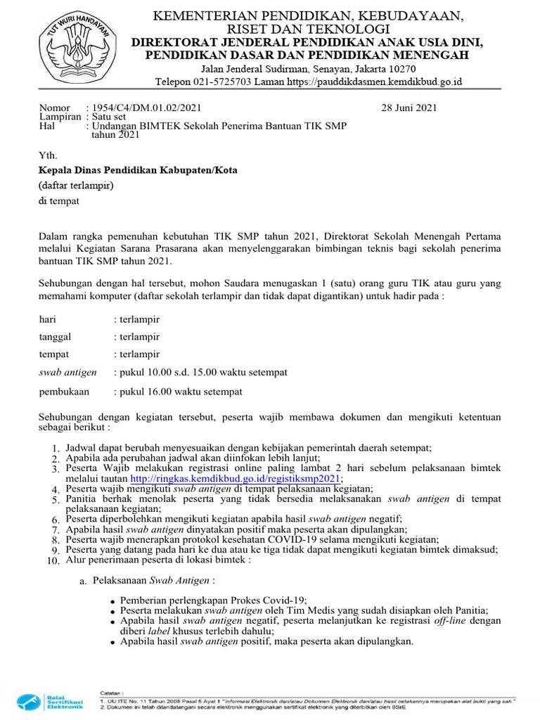 Undangan BIMTEK TIK 2021 Aceh 3 | PDF