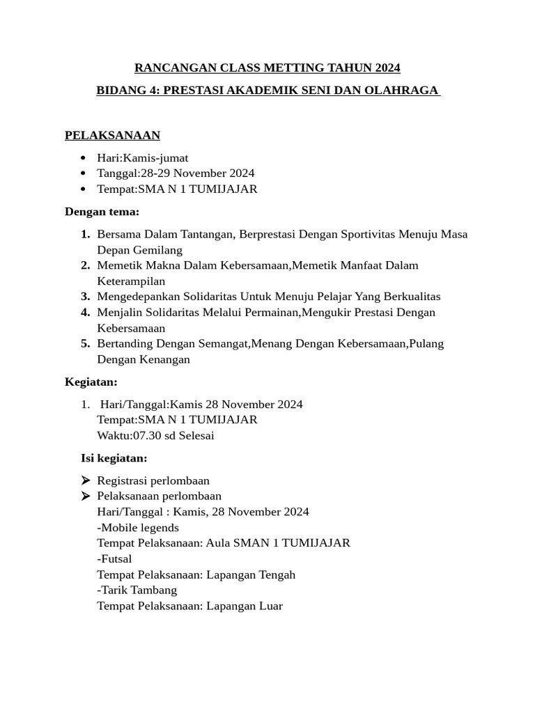 Rancangan Class Meting 2024 | PDF