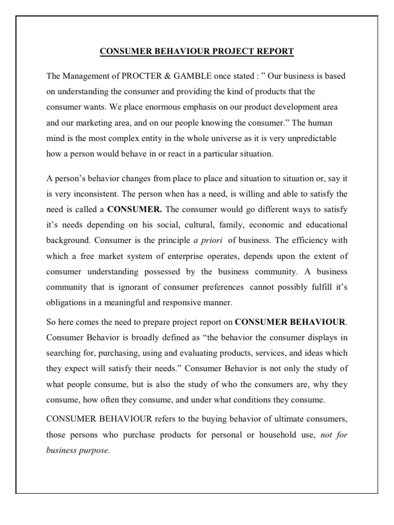 Consumer Behaviour Project Report Pdf Consumer Behaviour Behavior