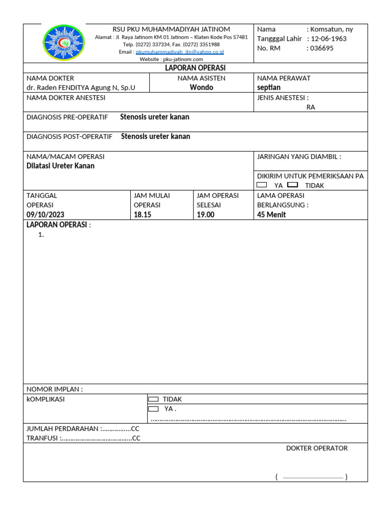 format laporan operasi | PDF