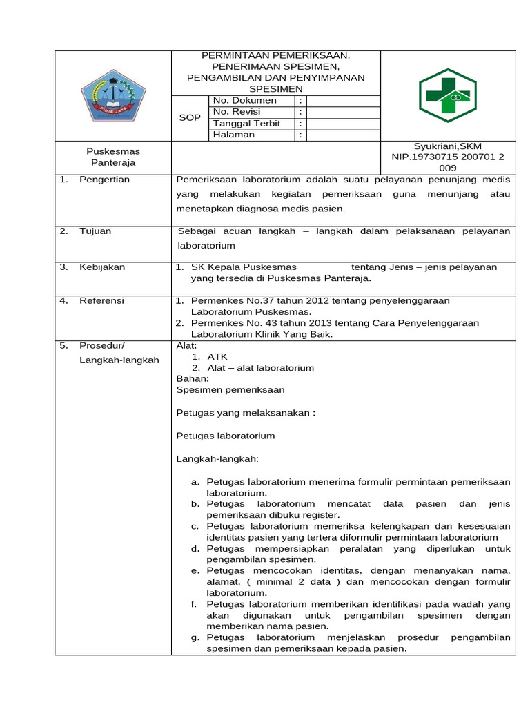Permintaan Pemeriksaan Laborat | PDF