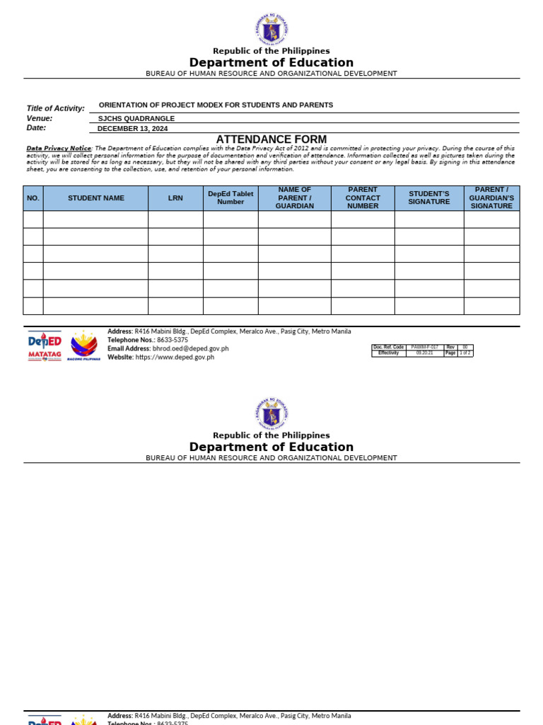 Project Modex Orientation Attendance | PDF | Government | Privacy