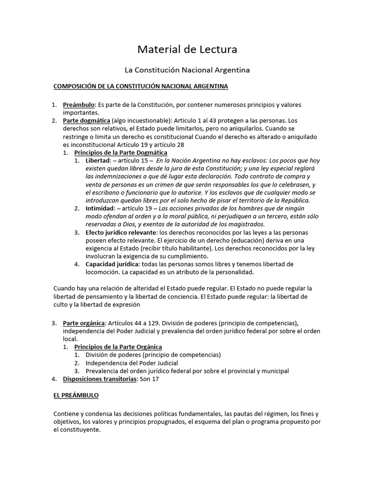 Material de Lectura - Las Partes de La Constitución Nacional | PDF ...