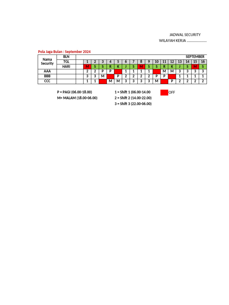 JADWAL SECURITY 3 PERSONIL | PDF