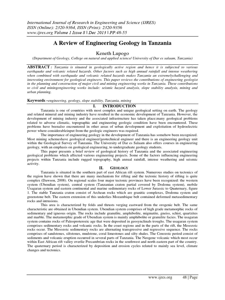 A Review of Engineering Geology in Tanza | PDF | Rock (Geology) | Landslide