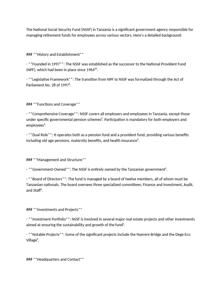 Nssf Back Ground | PDF | Business | Economies