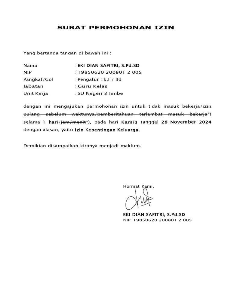 SURAT PERMOHONAN IZIN - Eki | PDF