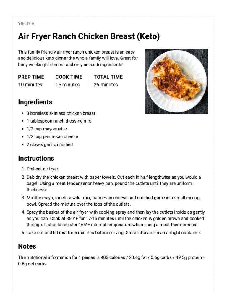 Air Fryer Ranch Chicken Breast (Keto) - My Life Cookbook - Low Carb ...