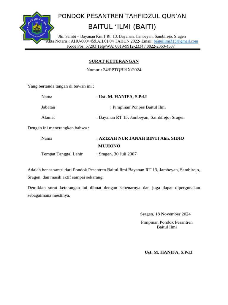 SURAT-KETERANGAN-SANTRI-AKTIF-docx | PDF