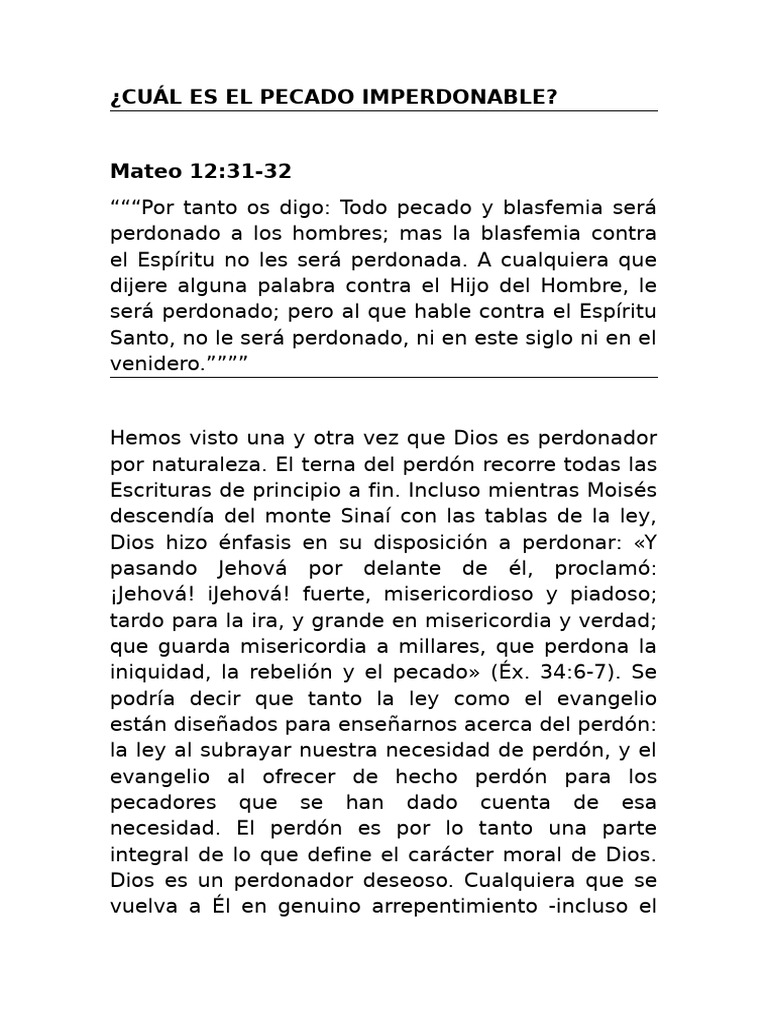 CUÁL ES EL PECADO IMPERDONABLE. | PDF | Pecado | Jesús