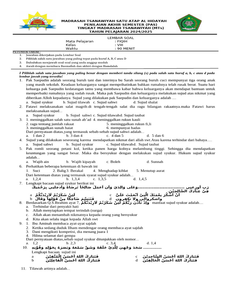 Soal Pas Fiqih 8 2023-2024 | PDF