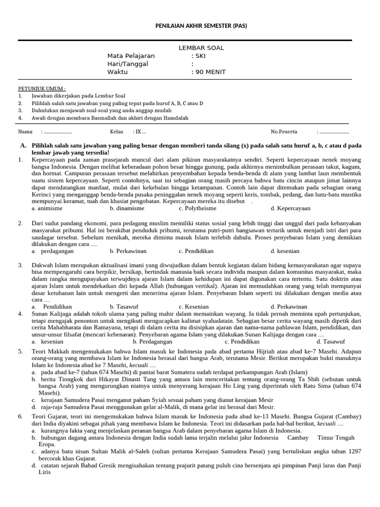 Soal SKI PAS Ganjil_ Kelas IX | PDF