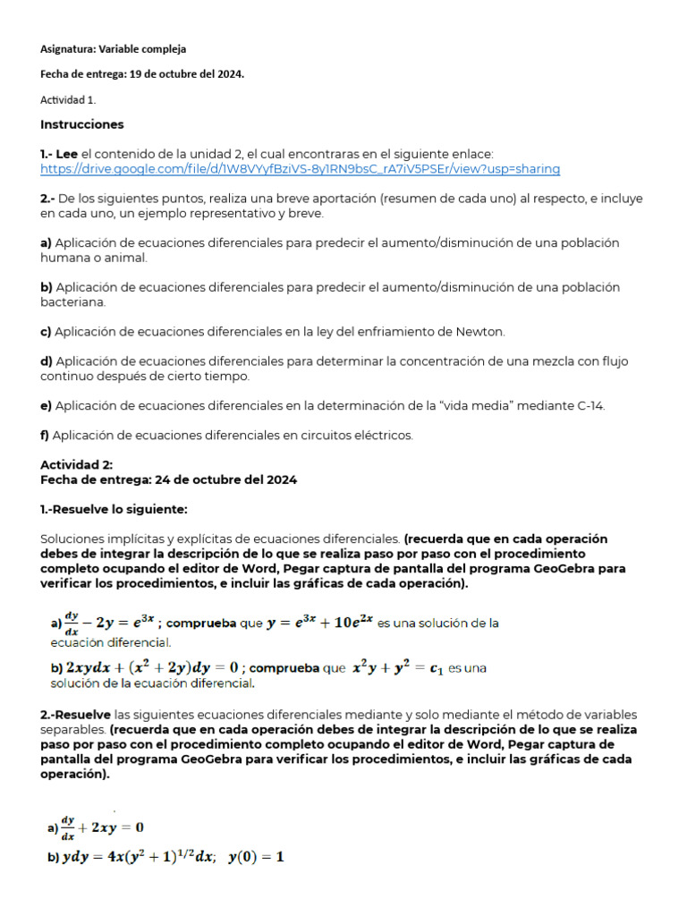 Asignatura Variable Compleja | PDF | Ecuaciones | Ecuaciones diferenciales