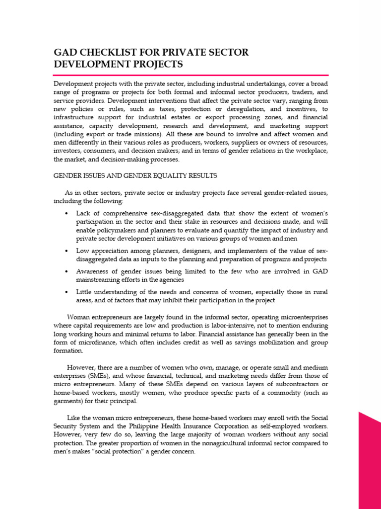 Pullouts4-GAD-Checklist-for-Private-Sector-Development-2 | PDF | Gender ...