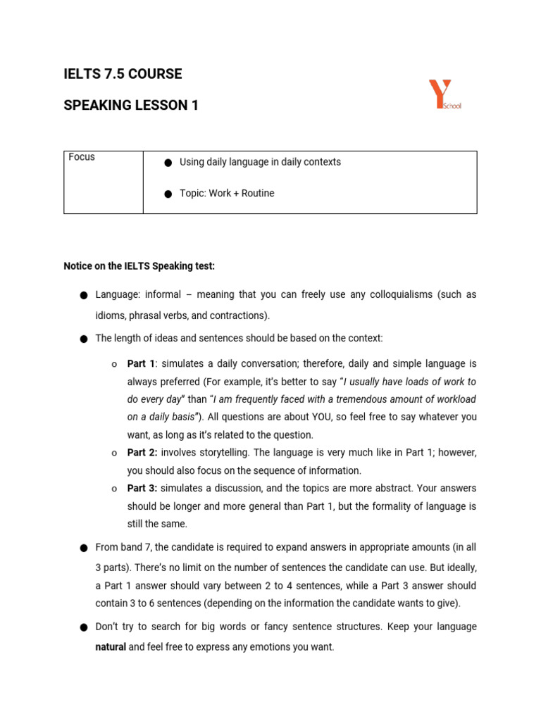 Speaking Lesson 1 PDF Sentence Linguistics International