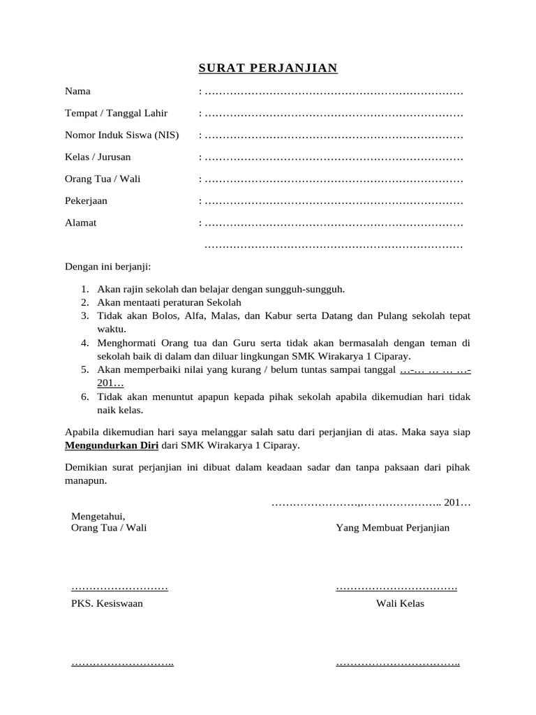 Surat Perjanjian Siswa SMK | PDF