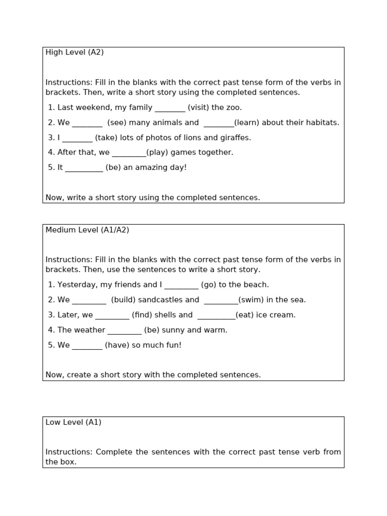 Past Tense Story Writing Exercises | PDF