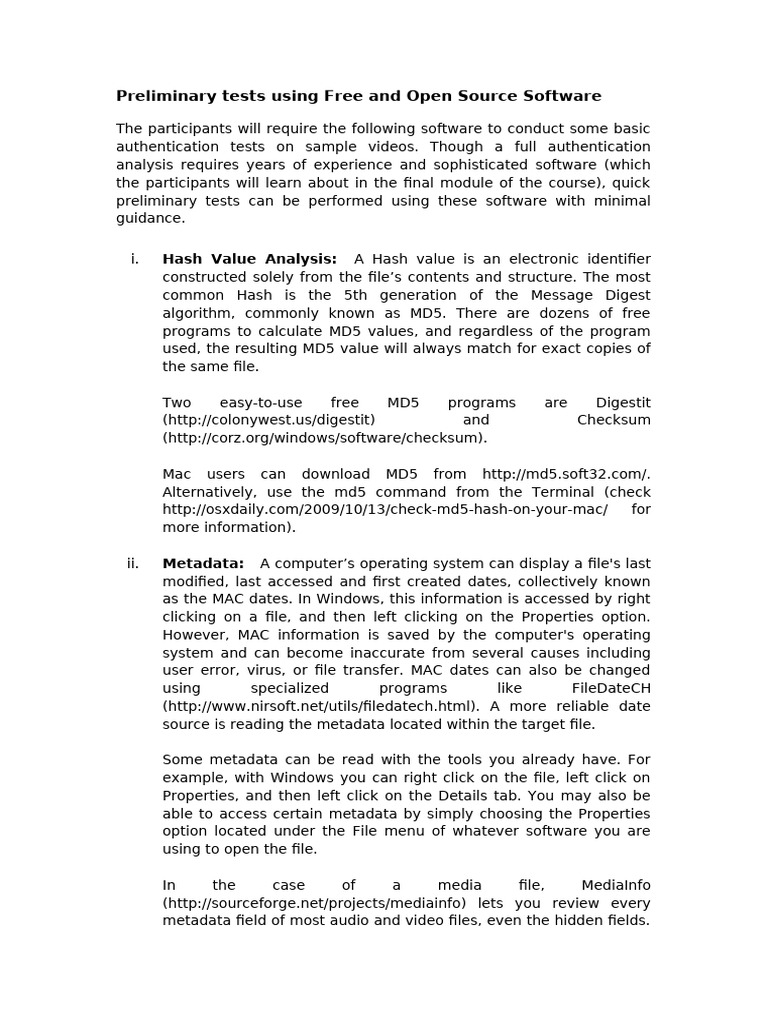 Preliminary Authentication Tests Guide | PDF | Computer File | Metadata
