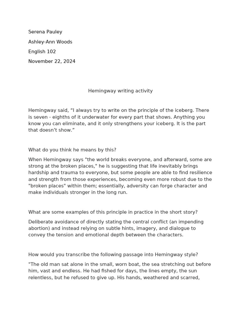 Hemingway Writing Insights | PDF