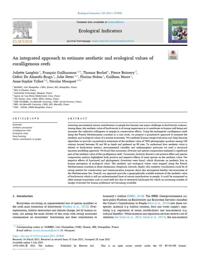 An Integrated Approach To Estimate Aesthetic and Ecologic - 2021 ...