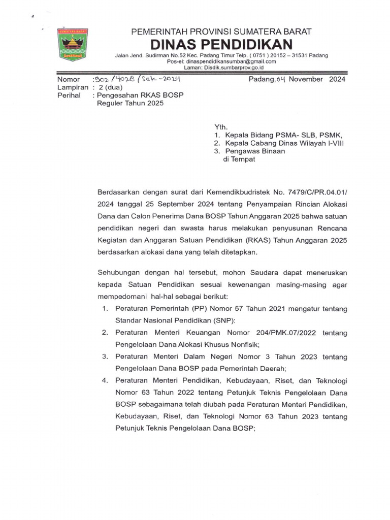 Surat Edaran PENGESAHAN RKAS BOSP REGULER TAHUN 2025 | PDF