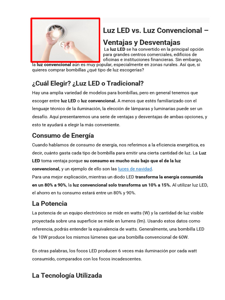 Comparativa LED vs. Luz Convencional | PDF | Diodo emisor de luz ...
