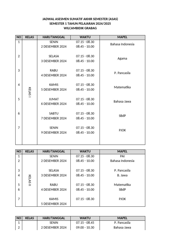 Jadwal ASAS Grabag | PDF
