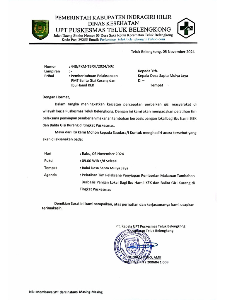 Surat Undangan Pelatihan PMT | PDF