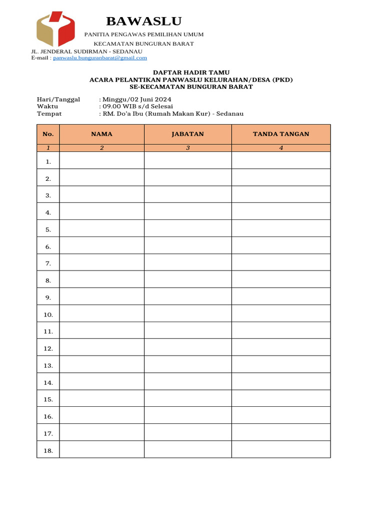 Absen Tamu Acara | PDF