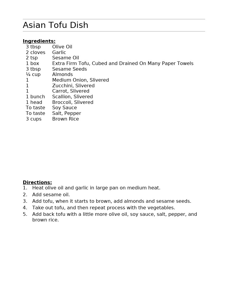 Asian Tofu Dish | PDF