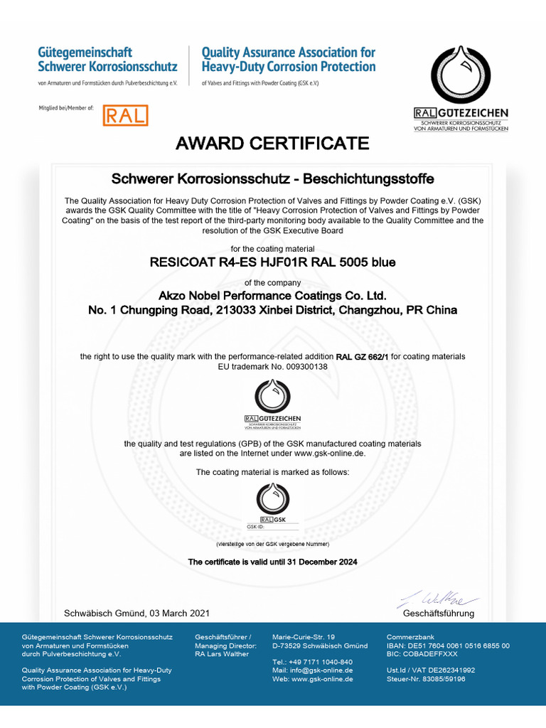 Resicoat GSK Certificate | PDF