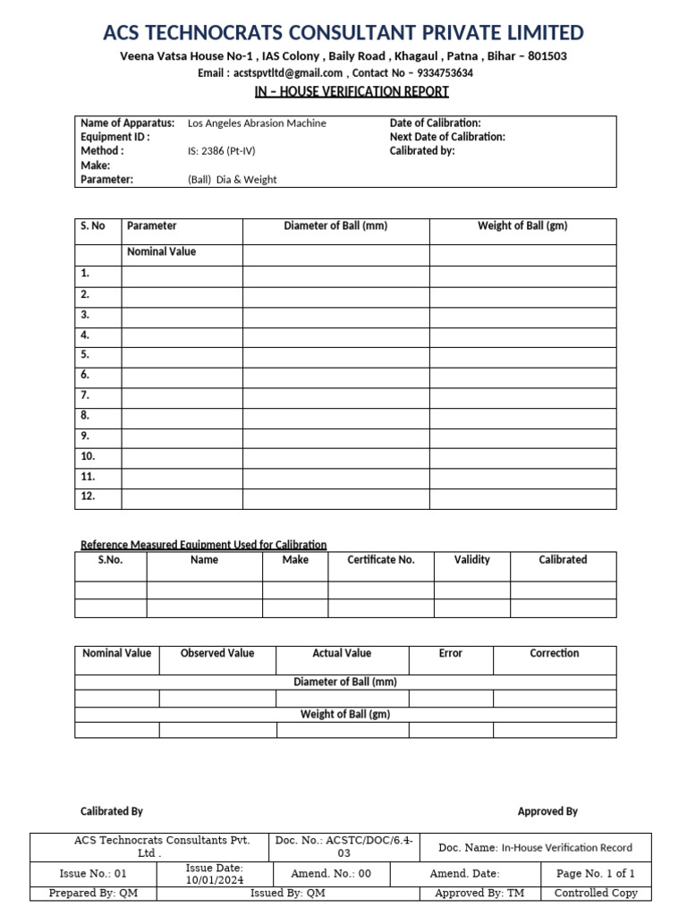 In-House Verification Report: Abrasion Machine | PDF