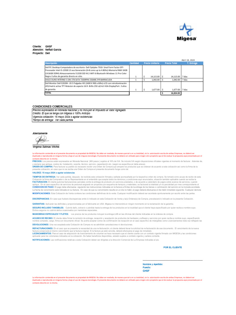 Equipo Optiplex 18042024 | PDF | Factura