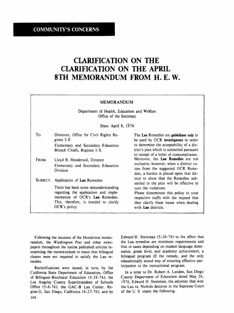 Clarification on the Clarification on the April 8 th Memorandum from H ...