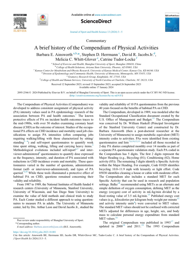 A brief history of the Compendium of Physical Activities | PDF
