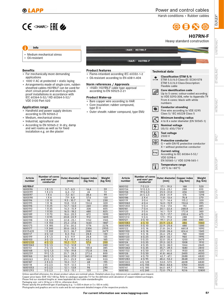Datasheet - LAPP H07RN-F | PDF | Electrical Components | Electrical ...