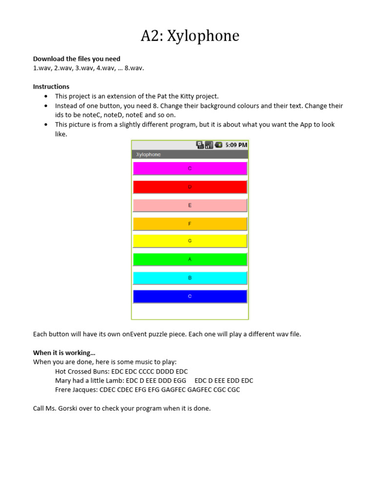 Xylophone App Project Instructions | PDF