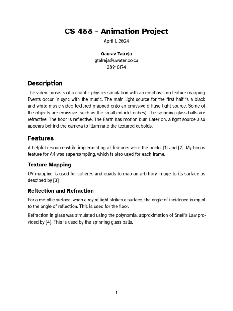 University of Waterloo CS 488: Introduction To Computer Graphics ...