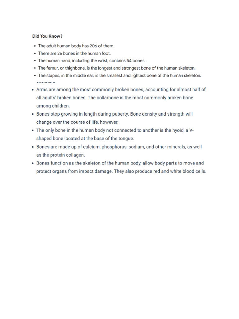 Grade 6 Facts About Skeletal System | PDF | Skeleton | Human Body