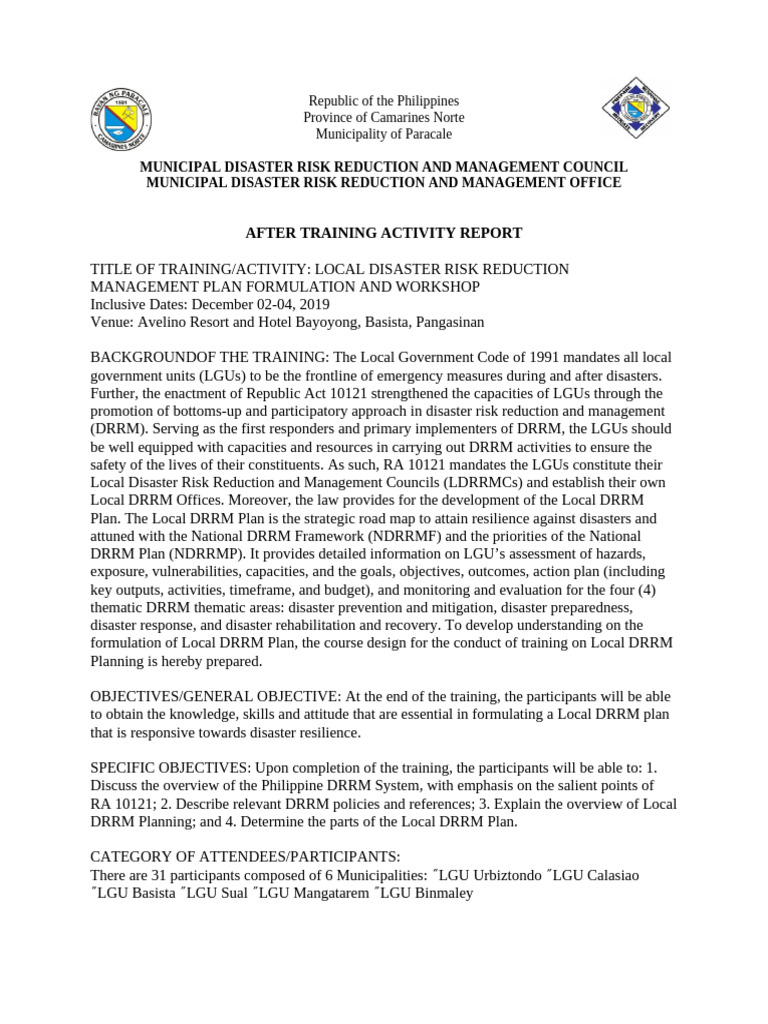 Mdrrmo After Training Activity Report | PDF | Disaster Risk Reduction ...