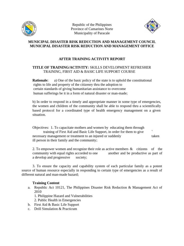 Mdrrmo After Training Activity Report Casalugan | PDF | First Aid ...