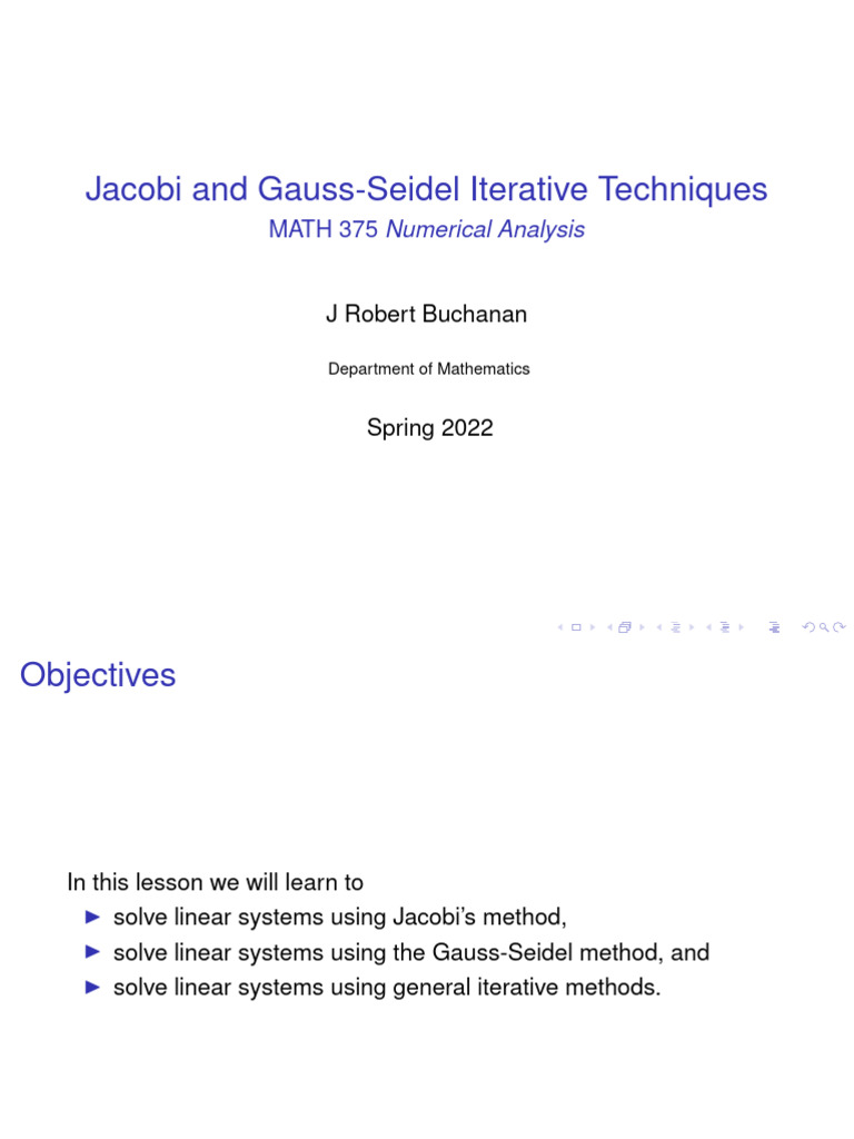 Jacobi and Gauss-Seidel Methods Explained | PDF | System Of Linear Equations | Matrix (Mathematics)