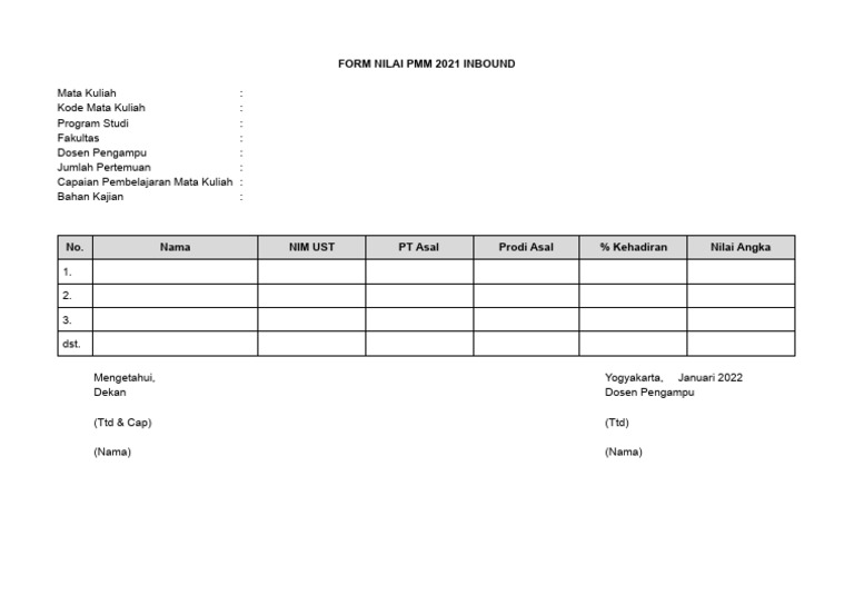 Form Nilai Pmm 2021 Inbound | PDF