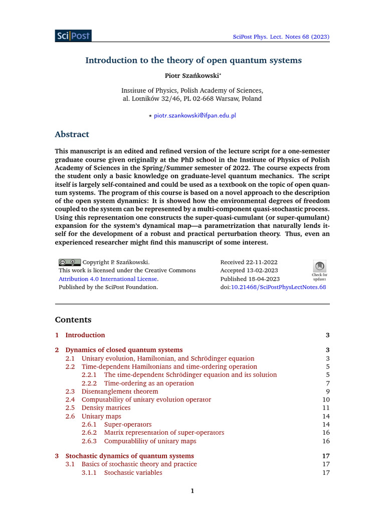 Introduction To The Theory of Open Quantum Systems | PDF | Quantum ...